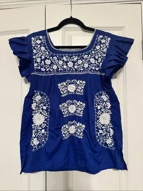GAMEDAY by Que Chula | Tops | Royal Blue Embroidered Fluttersleeve ...